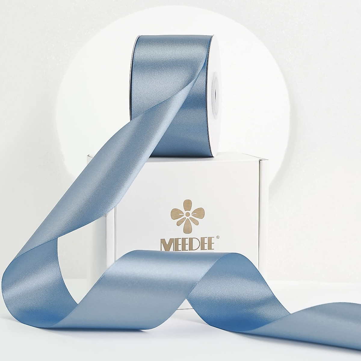 MEEDEE Dusty Blue Satin Ribbon 2 Inch Dusty Blue Ribbon Lux Satin Double Faced Ribbon by 25 Yards Silk Ribbon Satin Ribbon for Gift Wrapping, Satin Weddings, Flower Bouquet, Holiday Decorating
