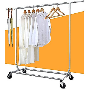 Camabel Clothing Garment Rack Capacity 300 lbs Heavy Duty Adjustable Rolling Moveable Commercial Grade Steel Extendable hanging drying High Chrome With Brake Metal Shelf on with Wheels for Boxes BG384