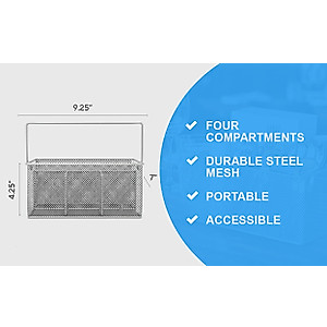 YBM HOME Mesh Basket Utensil Holder & Picnic Silverware Caddy Organizer with Four Compartments and Napkin Storage, Black