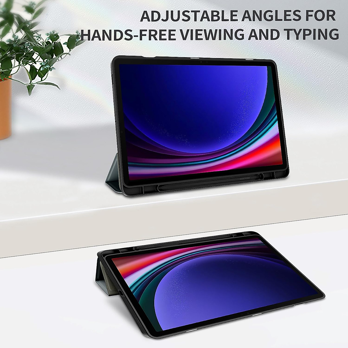 ProtUTab Case for Samsung Tab S9 11 Inch 2023 with S Pen Holder, Auto Wake/Sleep Trifold Stand Case for Samsung Galaxy Tab S9, Slim Multi-Angle Viewing Protective Case, Grey