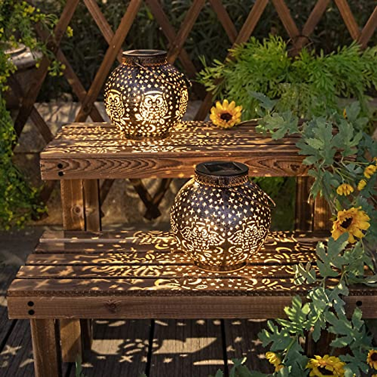 Solar Lanterns Outdoor Waterproof Garden Decorative Lights Owl Hanging Solar Lanterns for Patio, Table, Pathway, Balcony, Lawn, Yard Decor 2 Pack