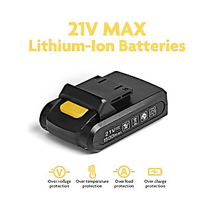 Jar-Owl 21V Cordless Drill, 350 in-lb Torque, 0-1350RMP Variable Speed, 10MM 3/8'' Keyless Chuck, 18+1 Clutch, 1.5Ah Li-Ion Battery & Charger for Home Tool Kit - Black & Yellow