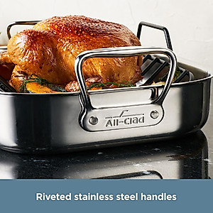 All-Clad Stainless Steel E752C264 Large 13 x 16-Inch Roaster with Nonstick Rack Cookware, 25-lbs, Silver