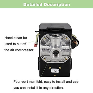 Air Compressor Pressure Switch 95-125 PSI Control Unloader, LF10-4H 95-125 PSI 20A 4 Port Pressure Control Switch Valve NPT 1/4