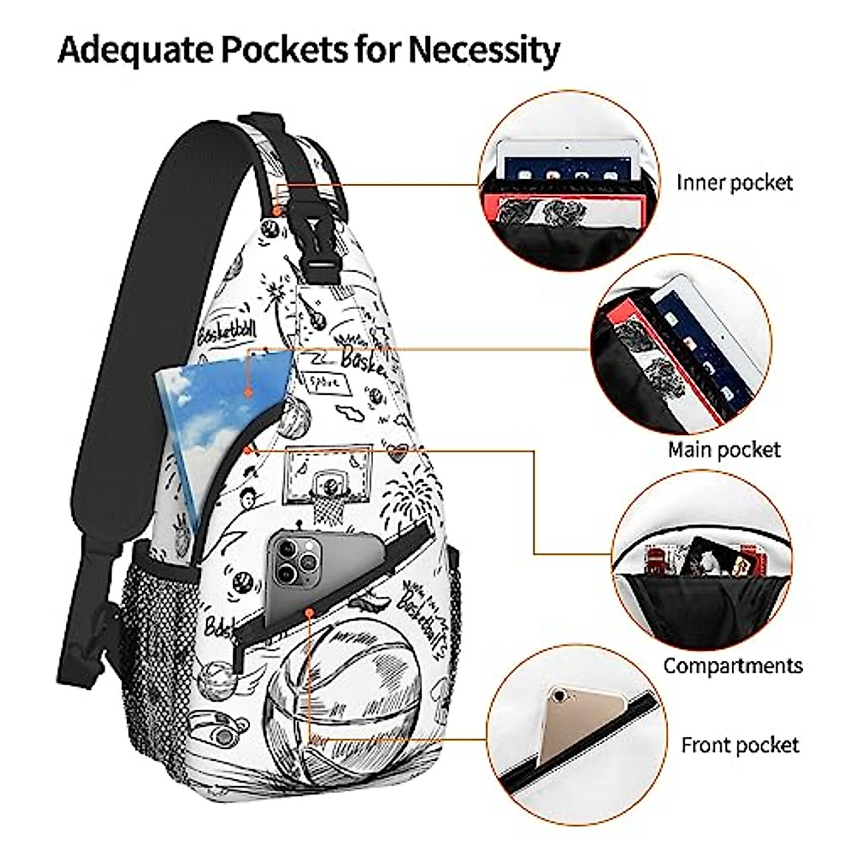 RUVNSR Basketball Sling Bag Sport Ball Basketball Chest Bag Casual Backpack Crossbody Bags Travel Hiking Daypack For Adults Women Men Gifts