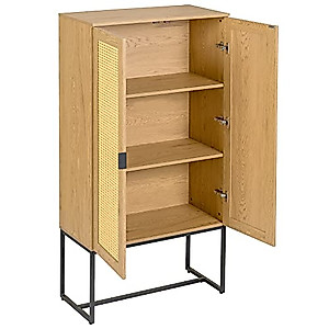 Merax Storage 2-Door Rattan Sideboard for Dining Room, 63 inch, Wicker High Cabinet