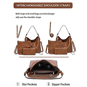 Purses for Women 3PCS, Crossbody Bags Set Large PU Leather Purse Shoulder Handbags with Wallet Adjustable Straps for Ladies Tote, Brown