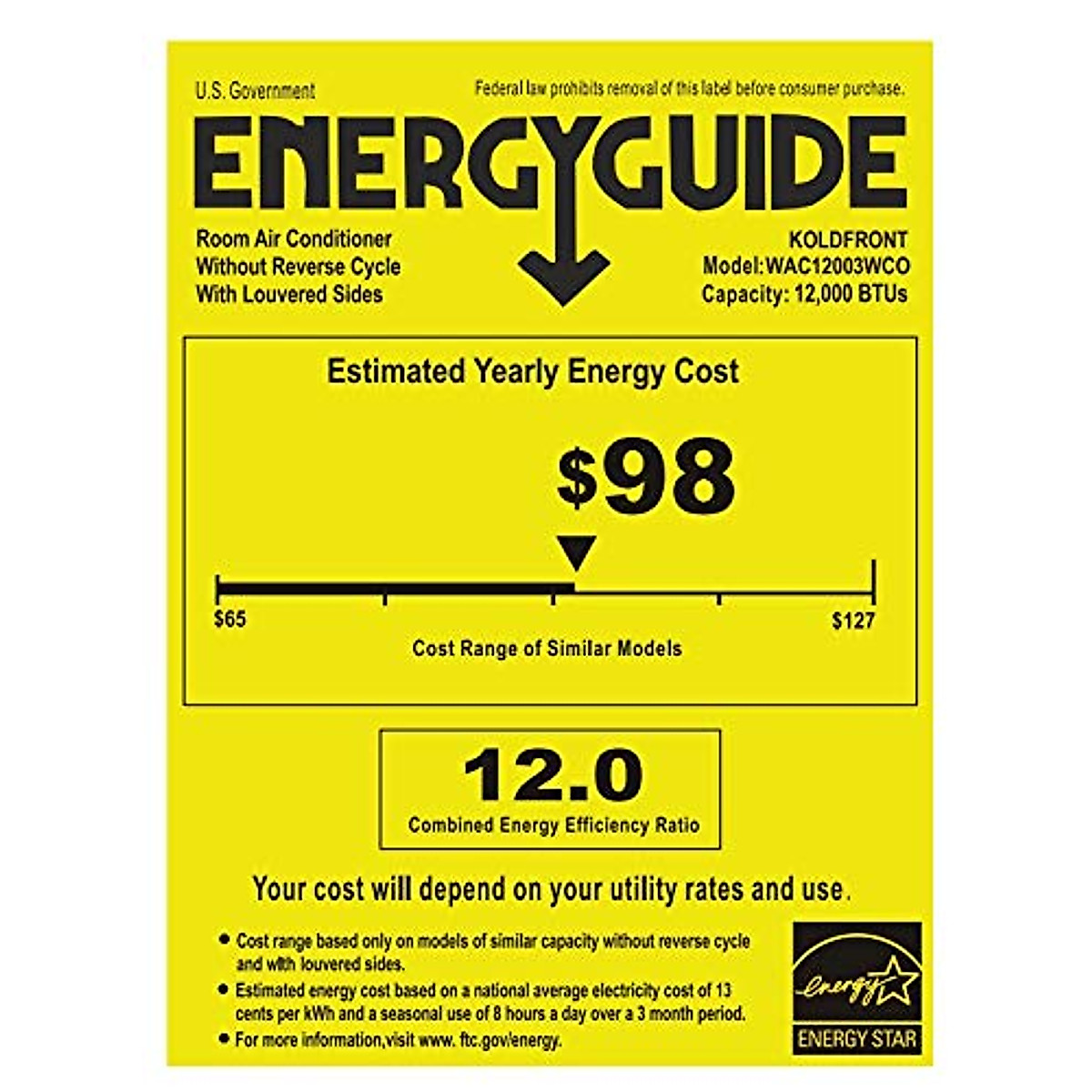 Koldfront WAC12003WCO 12000 BTU 115V Window Air Conditioner with Dehumidifier and Remote Control