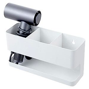 MyGift Hanging Modern White Metal Hair Tools Organizer with 3 Slots, Wall Mounted or Countertop Salon Styling Accessories Holder Rack for Blow Dryer Straightener Curling Iron