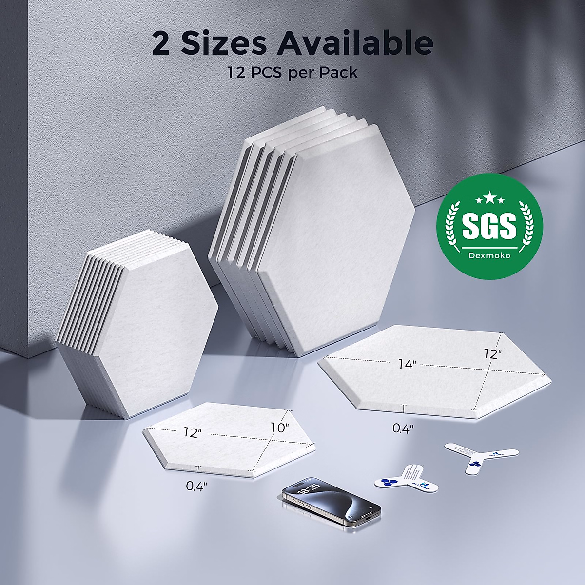 Dexmoko Self-Adhesive Acoustic Panels [390 lbs/yd³ Ultra-High Density], 2nd Generation Sound Absorbing Panel, Professional Level Sound Panel, Polyester Soundproof Foam [Size L, White]