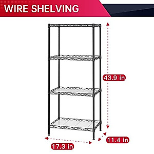 BestOffice 4-Shelf Adjustable Storage Shelving Unit Metal Rack Wire Shelf 600Lbs Capacity with 4 PP Sheets 18L x 12W x 44H for Laundry Bathroom Kitchen Garage,Black