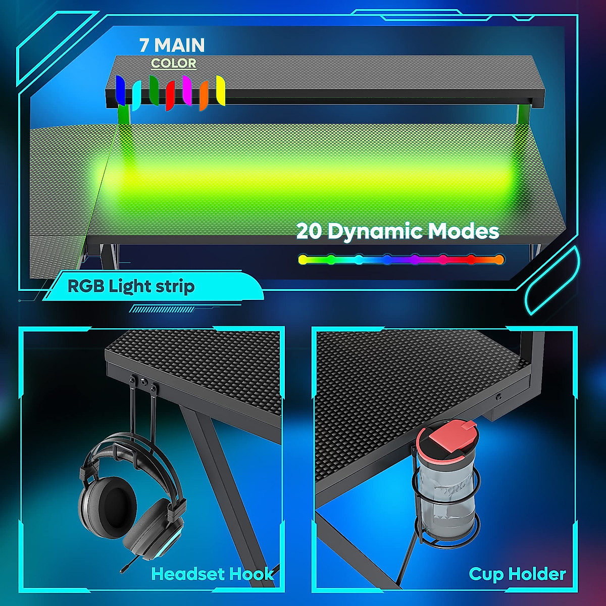 Bestier 55 Inch L Shaped Gaming Computer Desk with LED RGB Modern Corner PC Laptop Desk Study Student Table Workstation Home Office Desk with Large Elevated Shelf, Red