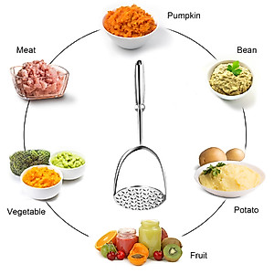 Potato Masher,Stainless Steel Mashed Potatoes Masher with Long Handle for Beans,Avocado,Fruit,Vegetables.One Piece Construction Heavy Duty Masher Kitchen Tool