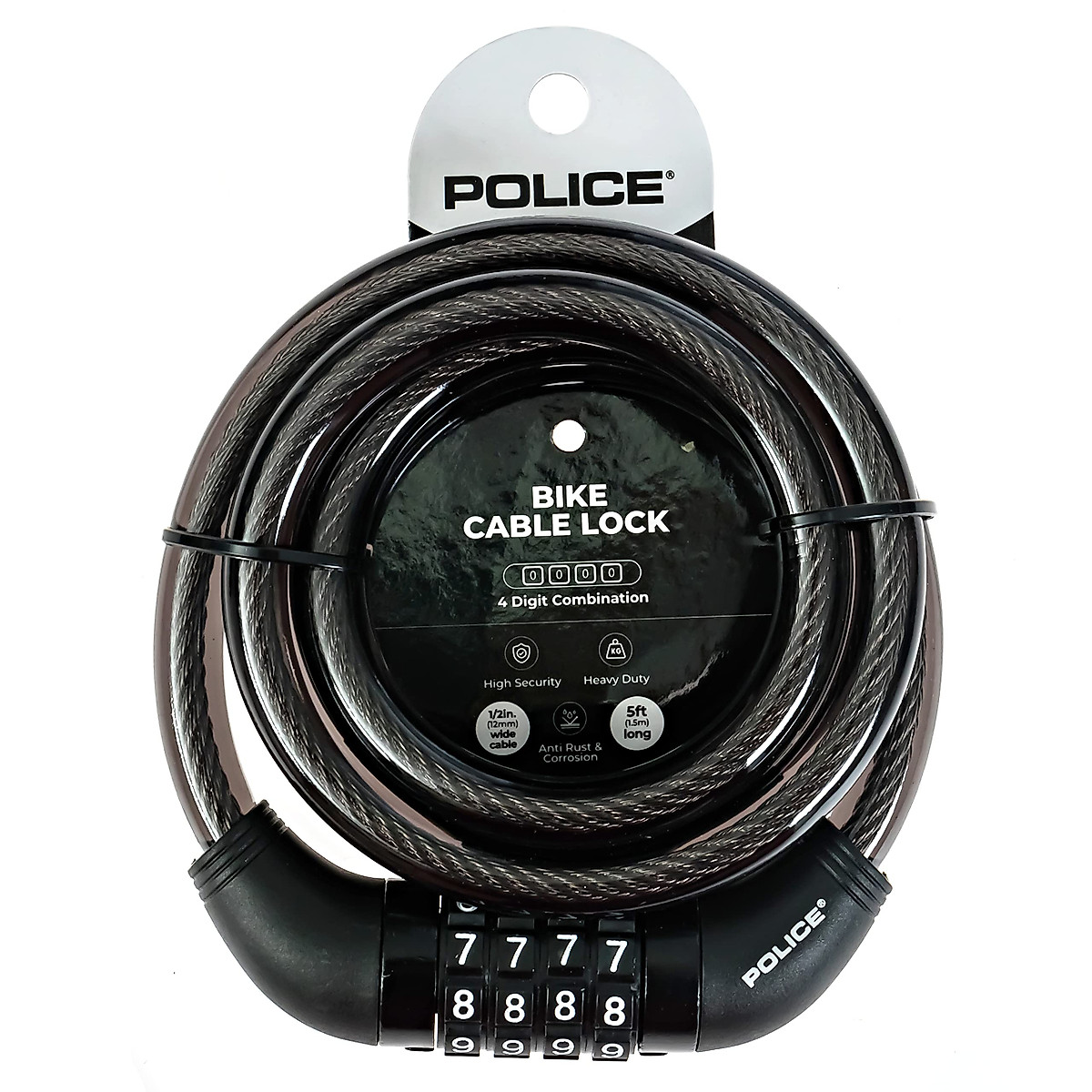 POLICE Bike Lock Cable, Combination Bicycle Lock, Cable Lock for Outdoor Equipment, 5ft