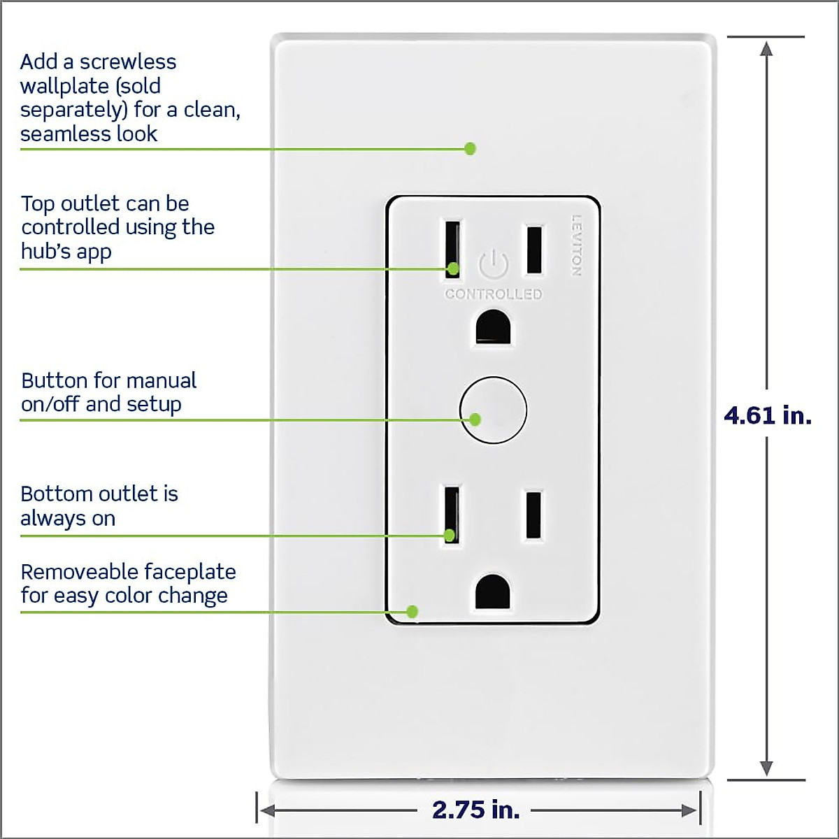 Leviton ZW15R-1BW Decora Smart Tamper-Resistant Outlet with Z-Wave Technology, 1 Pack, White