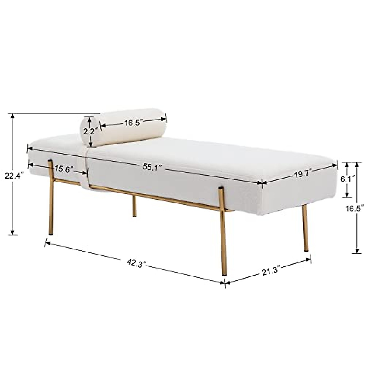 Guyou 55" White End of Bed Bench, Modern Faux Fur Upholstered Ottoman Bench Seat with Gold Legs, Fuzzy Long Bench for Bedroom Living Room Foyer Indoor Entryway (White)