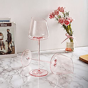 Red Wine Glasses Set of 2,Pink Crystal Wine Glass,Lead-Free Goblet,Unique Gifts for Women,Birthday,Wedding,Anniversary,Valentine's Day(18oz, Pink)