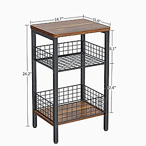CubiCubi End Table, Small Side Table Nightstand with Storage Shelf for Living Room Bedroom, 3-Tier Sofa Table with Metal Frame, Deep Brown
