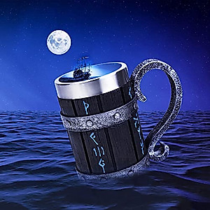 Nordic Viking Rune Mug Tankard Stainless Steel Wooden Resin 3D Norse Decor Coffee Cool Gothic Beer Tankard Stein Cup Mugs 20oz