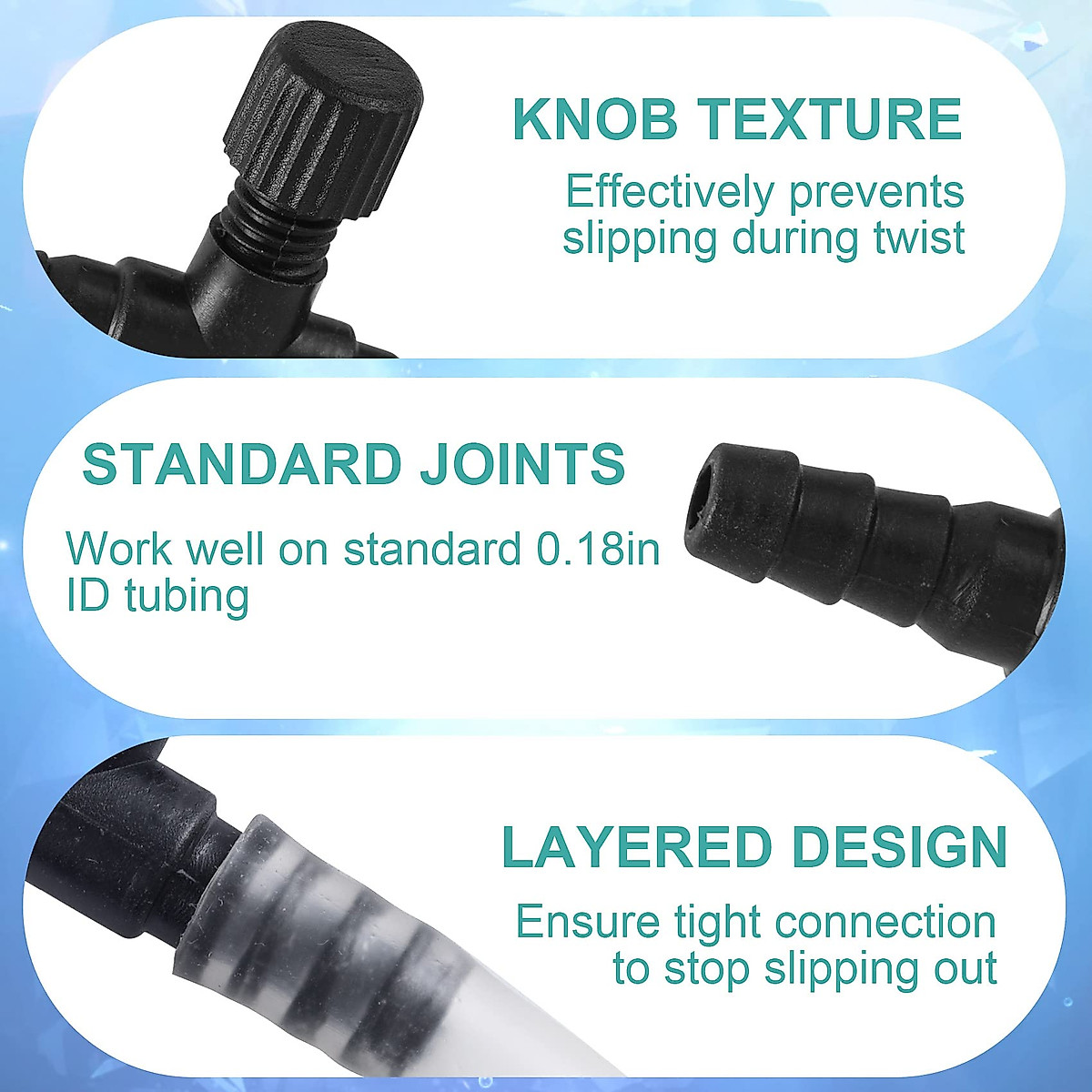 HINZIC 30 Pack Aquarium Air Control Valves for Fish Tank Single Way 3/16" ID Air Tube Black T Shape Control Valve Plastic Aquarium Hose Connector