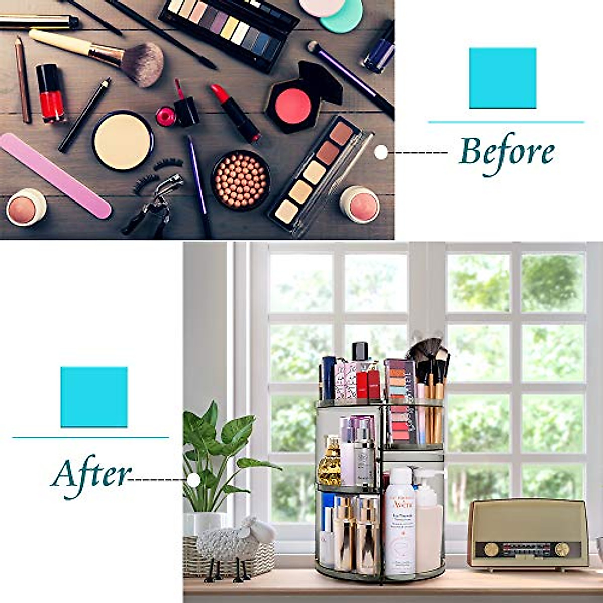 sanipoe 360 Degree Rotation Makeup Organizer Gray, Lazy Susan Cosmetics Storage Shelf Makeup Carousel Rotating Display Rack, Great for Countertop Bathroom Counter