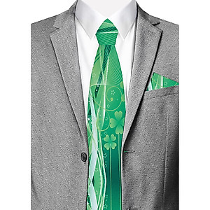 Jacob Alexander Men's Happy Saint Patrick's Day Abstract Wavy Four-Leaf Clover Stars Regular Length Neck Tie - Green