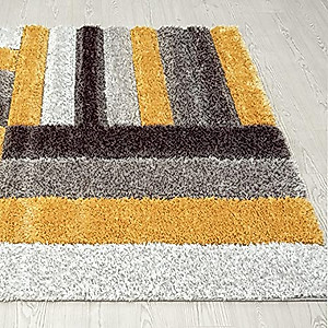 LUXE WEAVERS Lantanas Yellow 8x10 Shag Geometric Area Rug, Modern, Stain Resistant, Plush Indoor Rugs