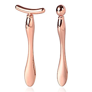 Pimoys 2 Pcs Metal Eye Cream Applicator Face Roller Massager Tool,Eye Massage Wand Stick Girls Women Facial Massager for Reducing Puffiness Wrinkle