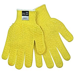 MCR Safety 9370HL Kevlar Regular Weight 7 Gauge Gloves with PVC Honeycomb Pattern and Dots On 2-Side, Yellow, Large, 1-Pair