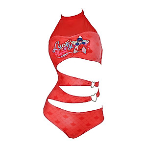 Miraculous Women's Ladybug Beach High Neck One Piece Swimsuit Bathing Suit (as1, Alpha, l, Regular, Regular, Red)