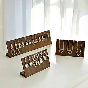 MOOCA Stunning 3-Piece Wooden Jewelry Display Stand Set - Versatile Earring and Pendant Organizer | Elegant Jewelry Stand, Rack, and Holder for Earrings | Holds up to 12 Pairs, Brown Color