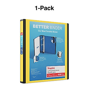 Staples 827605 1.5-Inch D-Ring Better Binder Yellow (19060)