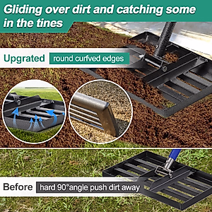 Lawn Leveling Rake, 17x10 Heavy Duty Lawn Leveler with Adjustable Handle Dirt Ground Level Tool for Yard Garden (72 Inch)