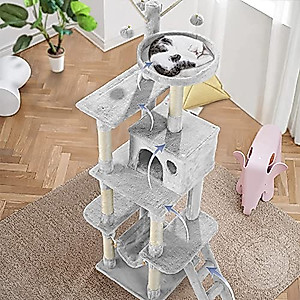 JOYO Cat Tree for Indoor Cats, 65.5 Inches Multi-Level Cat Tower Cat Tree with Hammock, Scratching Posts, Top Perch, Ladder, Cat Activity Tree Cat Condo with Toys, Cat Climbing Tower for Kitten Play