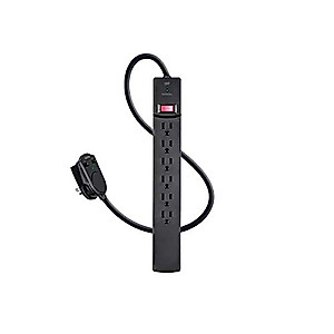 Monoprice 6 Outlet Power Surge Protector - 6 Feet Cord - Black| 2 Port USB Charger on the Plug, 1080 Joules