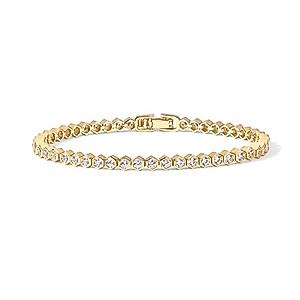 PAVOI 14K Yellow Gold Plated 2mm Cubic Zirconia Honeycomb Tennis Bracelet | Gold Bracelets for Women | 6.5 Inches