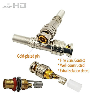 AIMHD 20 Pack BNC Male Connectors RG59 RG6 Coaxial Terminal Gold-Plated Screw On for CCTV Security Video Surveillance Camera Cables