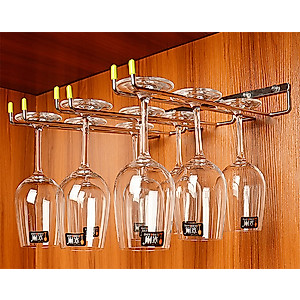 XIAOYU 304 Stainless Steel Stemware Rack, Wine Glasses Racks, Wall Mounted, Under Cabinet Wine Glass Holder Hanger for Shelf Kitchen or Bar, 10.24 Inch, 3 Rows