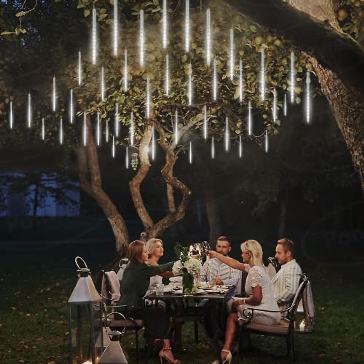 Ponwec 24 Tubes 576 LEDs Meteor Shower Rain Lights 12.2 inch Falling Rain Lights Icicle Rain Drop Lights Waterproof Cascading Lights for Christmas Halloween Holiday Party Wedding Patio Outdoor (White)