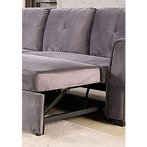 Legend Furniture Velvet Chaise Storage Reversible Sofa Bed Sleeper Sectional, 91", Grey