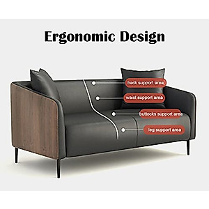Sofa Couch Living Room Sofa with Throw Pillows Modern Faux Leather Breathable Fabric Sofa Couch Carbon Steel Support Legs High Density High Rebound Sponge Cushions for Living Room Office