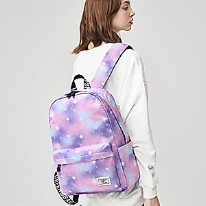 Lohol Galaxy School Backpack with Lunch Box, Lightweight Water Resistant BookBag Set for Kids Girls Teens (Pink&Purple