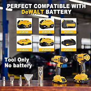 HILIPE Cordless Heat Gun for DeWALT 20v Battery,Lithium Hot Air Gun, 5 Nozzle Attachments,2-Temp Setting Max 1022°F(550°C),Heat Gun for Shrink Wrapping, Tube Bending (Tool Only, NO Battery)