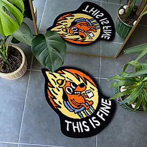 Ouyattle This is Fine Dog Rug, 2x3 Tufted Throw Rugs Non Slip Washable, Cute Funny Small Area Rugs for Bedroom Living Room Dorm, Cool Aesthetic Funky Shaggy Bathroom Rugs Funny Gift for her/him