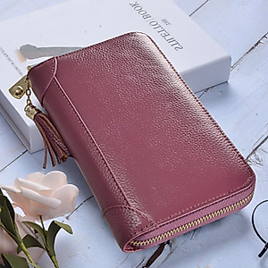 Easyoulife Credit Card Holder Wallet Womens Zipper Leather Case Purse RFID Blocking (Purple)