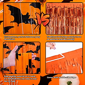 Mega-L Halloween Party Decorations, 2 Packs Black Bat Pattern Orange Background Photo Booth Props, 3.3 x 6.6 ft Halloween Foil Fringe Curtains, Halloween Photo Backdrop Streamers Party Supplies