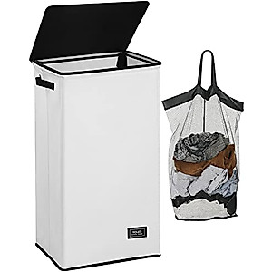 SOLEDI Laundry Hamper with Lid - 100L XL - Large Laundry Basket with Removable Bag, Collapsible Laundry Baskets, Convenient Storage - Hampers for Laundry for Bedroom, Bathroom, Closet, Dorm, Off-White