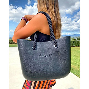 MRMIMI Rubber Tote Handbag with Rope Handles and Faux Leather Strap Lightweight Waterproof Shoulder Bag with EVA Foam Rubber (Black)