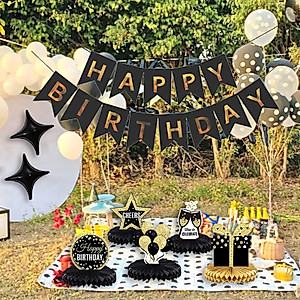 ZJDHPTY Black and Gold Birthday Decorations Happy Birthday Banner Centerpiece Table Decorations (Black and gold)