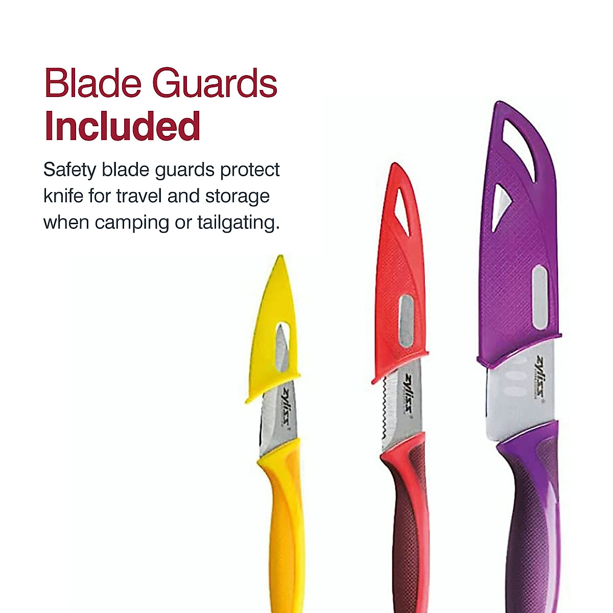 Zyliss 3 Piece Mini Santoku Knife Set with Sheath Covers, Stainless Steel/Pur...